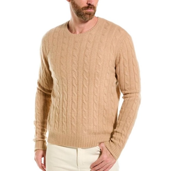 Magaschoni | Sweaters | Magaschoni Cable Crew Cashmere In Tan Heather ...